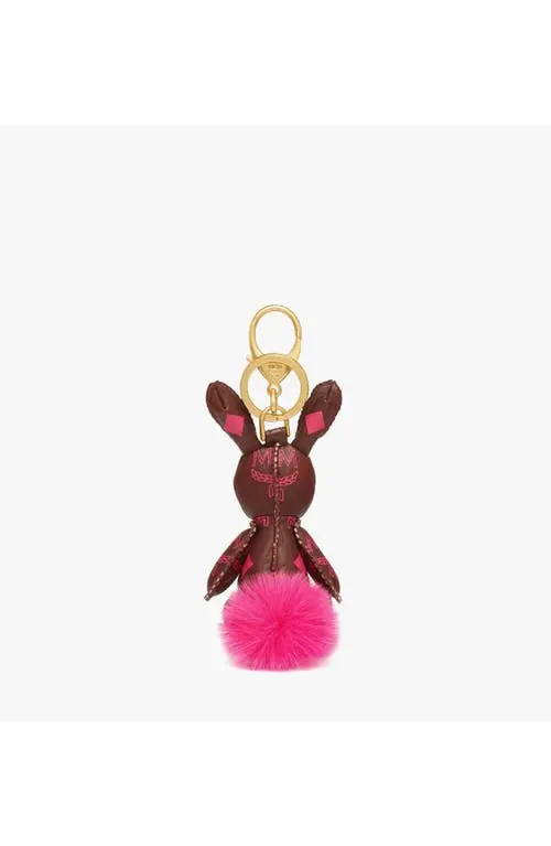 Mcm Rabbit Charm In Visetos Monogram Canvas With Leather Trim