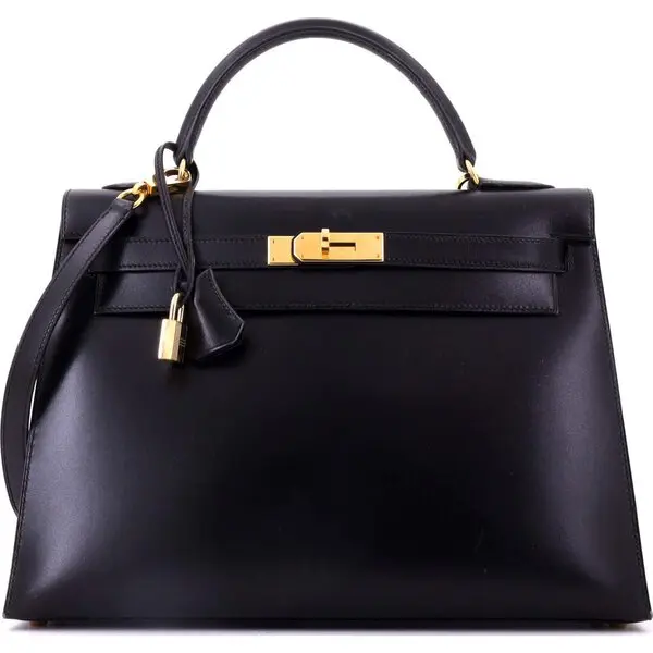 Hermès Kelly Handbag Black Box Calf With Gold Hardware 32 - Noir