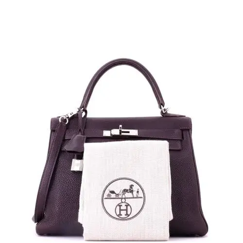 Hermès Kelly Handbag Purple Togo With Palladium Hardware 28 - Red