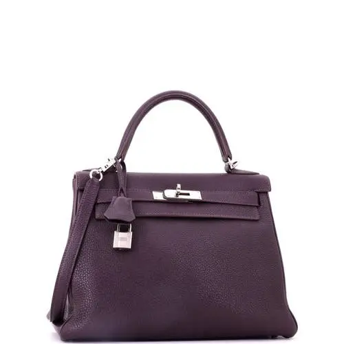Hermès Kelly Handbag Purple Togo With Palladium Hardware 28 - Red