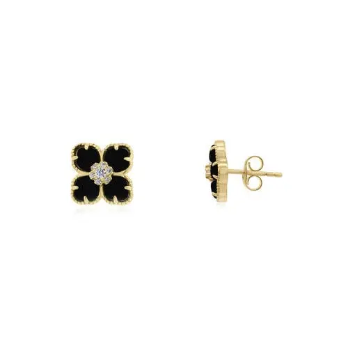 THE LOVERY FINE JEWELRY And Cubic Zirconia Flower Stud Earrings - Onyx