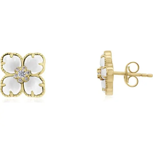 THE LOVERY FINE JEWELRY And Cubic Zirconia Flower Stud Earrings - Mother Of Pearl