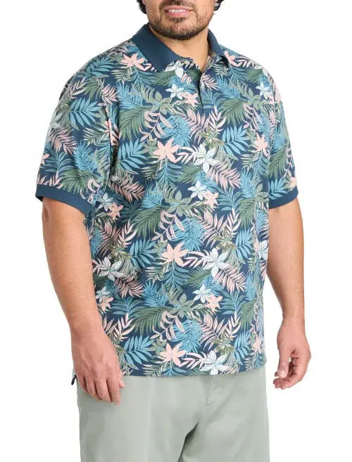 HARBOR BAY BY DXL Big & Tall Tropical Print Polo Shirt - Big Dipper