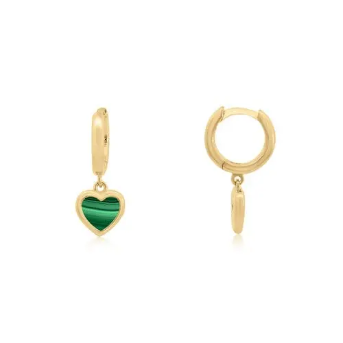 THE LOVERY FINE JEWELRY Mini Heart Dangle Hoop Earrings - Malachite