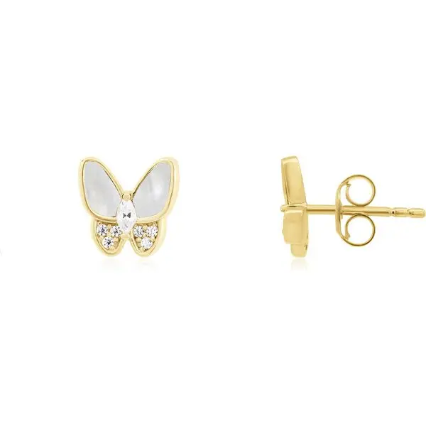 THE LOVERY FINE JEWELRY 14k Gold-plated Sterling Silver And Cubic Zirconia Butterfly Stud Earrings - Mother Of Pearl
