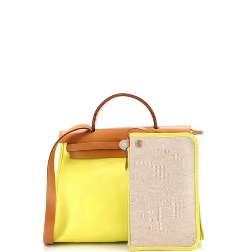 Hermès Herbag Zip Berline Vache Canvas And Leather 31 - Lime