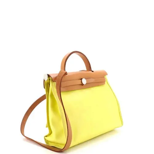 Hermès Herbag Zip Berline Vache Canvas And Leather 31 - Lime