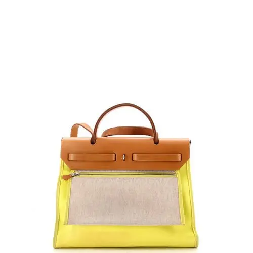 Hermès Herbag Zip Berline Vache Canvas And Leather 31 - Lime