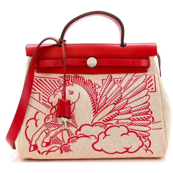 Hermès Herbag Zip Pegase Pop Toile And Leather 31 - Red