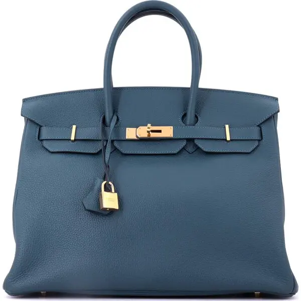Hermès Birkin Handbag Blue Togo With Gold Hardware 35 - Colvert