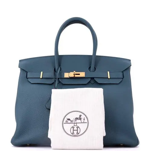 Hermès Birkin Handbag Blue Togo With Gold Hardware 35 - Colvert