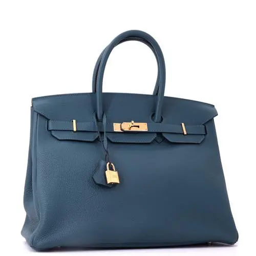 Hermès Birkin Handbag Blue Togo With Gold Hardware 35 - Colvert