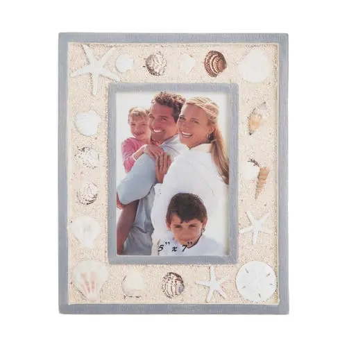 BEACHCOMBERS Large Shell & Sand 5x7 Photo Picture Frame - Gray