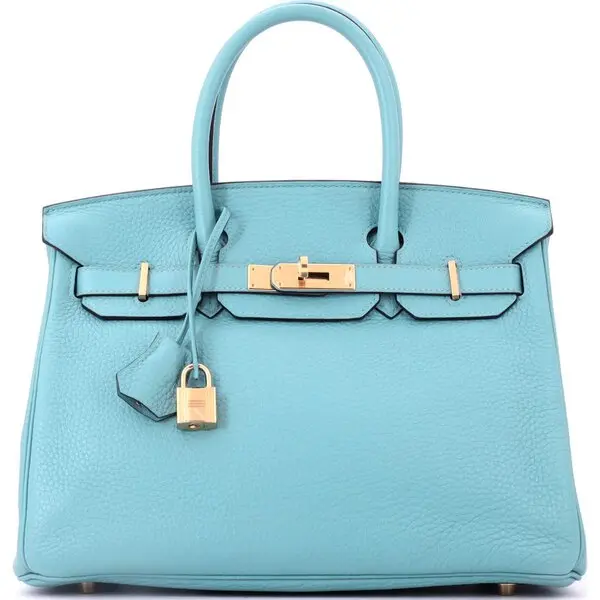 Hermès Birkin Handbag Blue Clemence With Gold Hardware 30 - Bleu Atoll