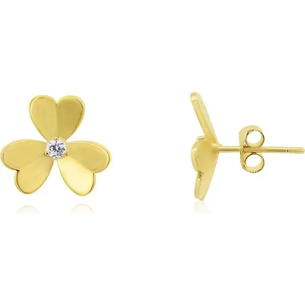 THE LOVERY FINE JEWELRY Clover Petal Cubic Zirconia Stud Earrings - Goldlated Sterling Silver