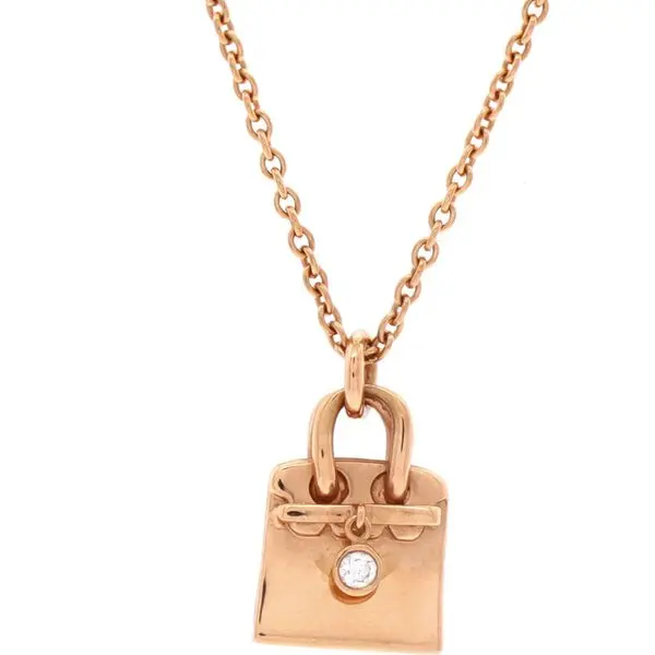 Hermès Birkin Amulette Pendant Necklace 18k With Diamond - Rose Gold
