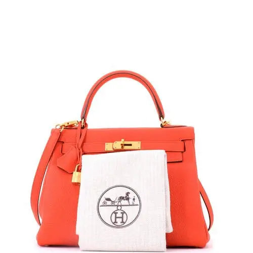 Hermès Kelly Handbag Orange Togo With Gold Hardware 28 - Red