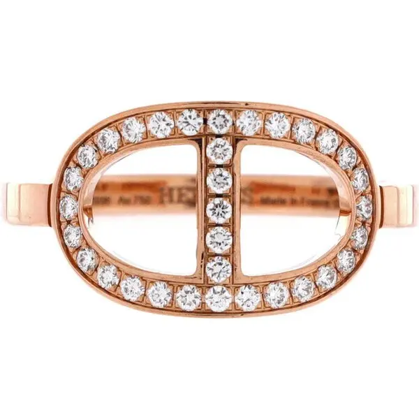 Hermès Chaine D'ancre Contour Ring 18k And Diamonds Medium - Rose Gold