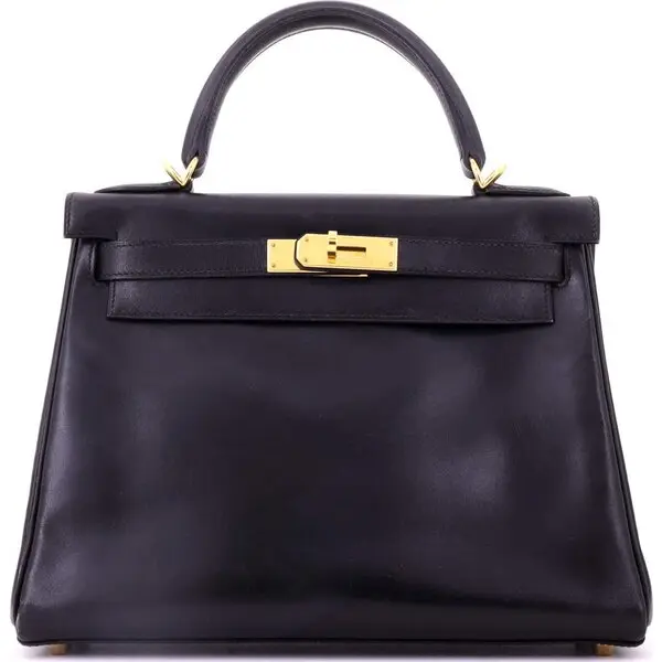 Hermès Kelly Handbag Black Box Calf With Gold Hardware 28 - Noir