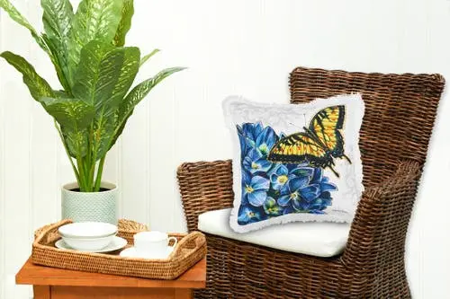 C&F HOME Botanical Butterfly & Flowers Hd Printed Cotton Blend Accent Throw Pillow 18" X 18