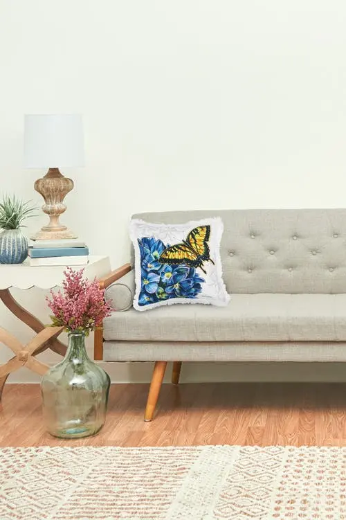 C&F HOME Botanical Butterfly & Flowers Hd Printed Cotton Blend Accent Throw Pillow 18" X 18