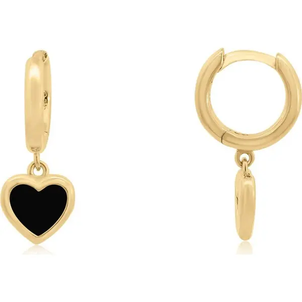 THE LOVERY FINE JEWELRY Mini Heart Dangle Hoop Earrings - Onyx