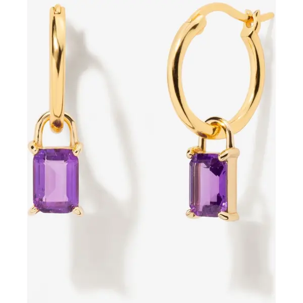 LITTLE SKY STONE Gold Plated Sterling Silver Hoop Earrings With Gemstone Charm - Amethyst