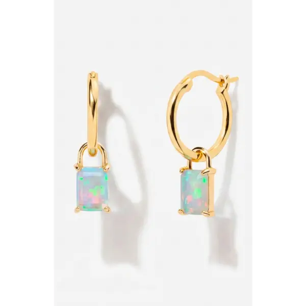 LITTLE SKY STONE Gold Plated Sterling Silver Hoop Earrings With Gemstone Charm - Blue Opal