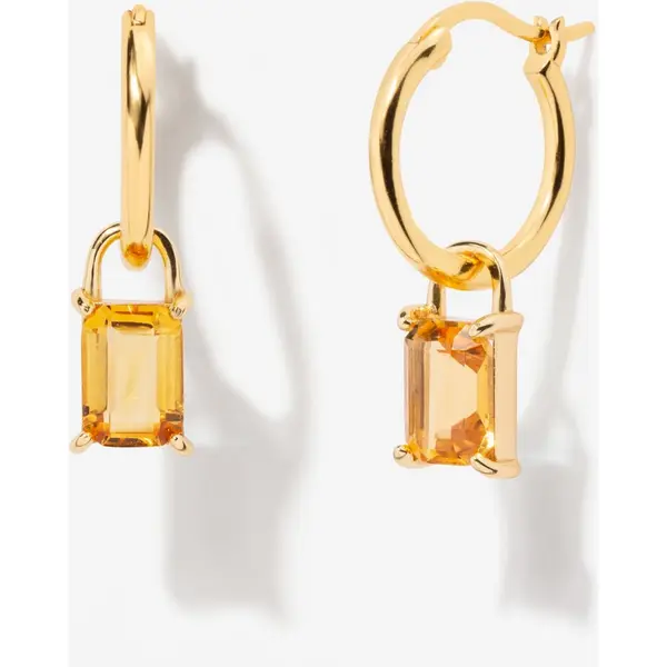 LITTLE SKY STONE Gold Plated Sterling Silver Hoop Earrings With Gemstone Charm - Citrine