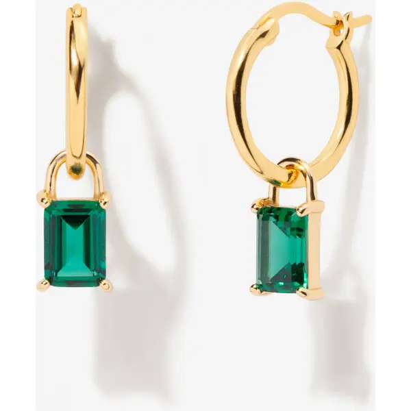 LITTLE SKY STONE Gold Plated Sterling Silver Hoop Earrings With Gemstone Charm - Emerald