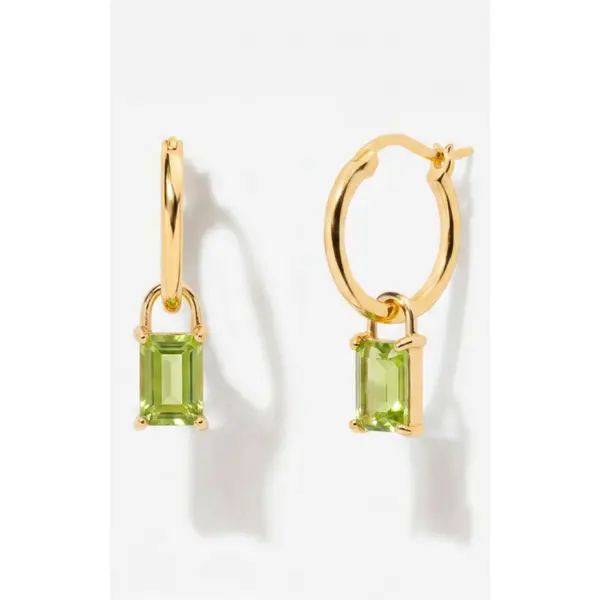 LITTLE SKY STONE Gold Plated Sterling Silver Hoop Earrings With Gemstone Charm - Peridot