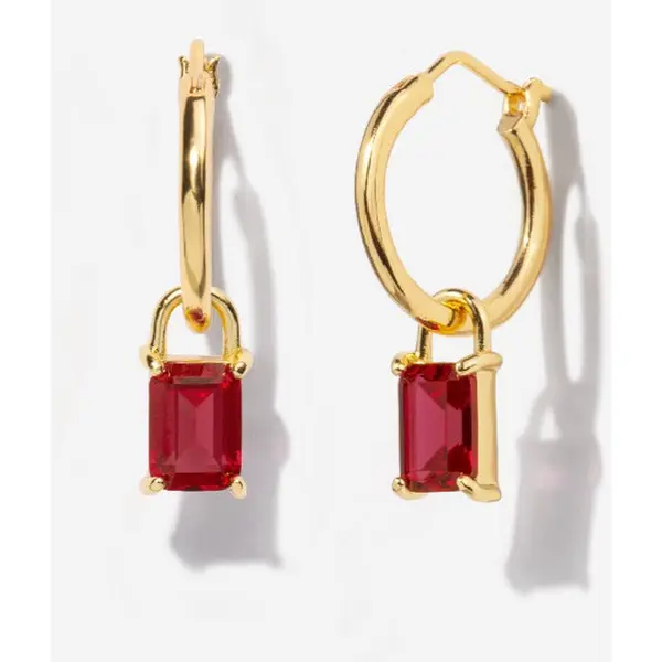 LITTLE SKY STONE Gold Plated Sterling Silver Hoop Earrings With Gemstone Charm - Ruby