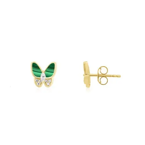 THE LOVERY FINE JEWELRY 14k Gold-plated Sterling Silver And Cubic Zirconia Butterfly Stud Earrings - Malachite