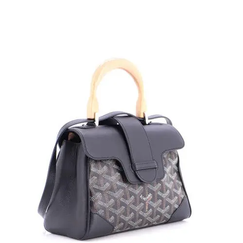 Goyard Saigon Top Handle Bag Coated Canvas With Leather Mini - Black