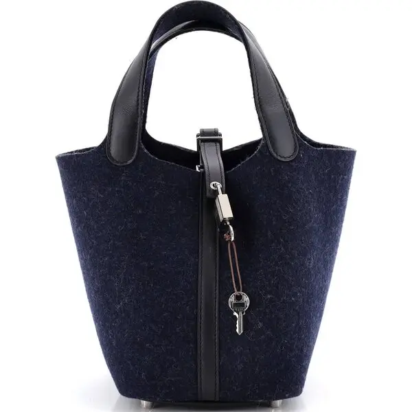 Hermès Picotin Lock Bag Felt With Leather Pm - Bleu Nuit