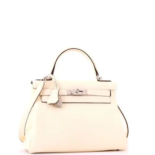 Hermès Kelly Handbag Light Clemence With Palladium Hardware 28 - White