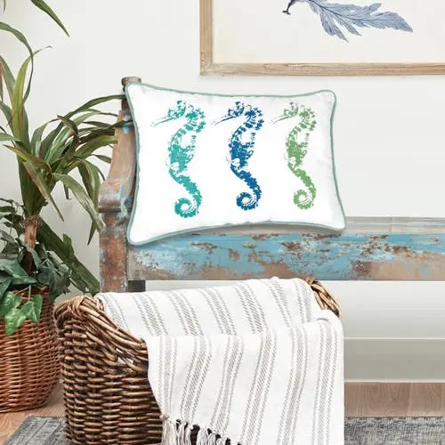 C&F HOME Three Seahorses Trio Cotton Blend Lumbar Accent Pillow 12" X 16