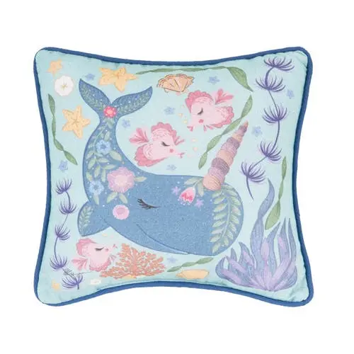 C&F HOME Narwhal Coral Printed Cotton Blend Mini Accent Pillow 10" X 10 - Blue