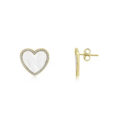 THE LOVERY FINE JEWELRY Large Cz Halo Heart Stud Earrings - Mother Of Pearl