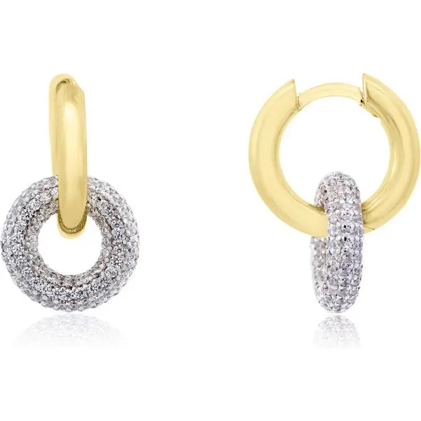 THE LOVERY FINE JEWELRY Gold-plated Sterling Silver Cubic Zirconia Double Drop Hoop Earrings - Goldlated Sterling Silver