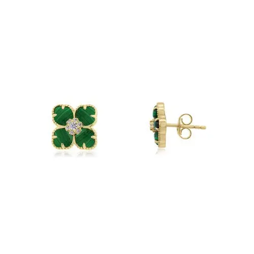 THE LOVERY FINE JEWELRY And Cubic Zirconia Flower Stud Earrings - Malachite