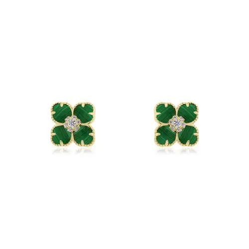 THE LOVERY FINE JEWELRY And Cubic Zirconia Flower Stud Earrings - Malachite
