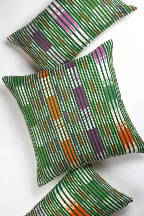ARCHIVE NEW YORK Vintage Verde Ikat Stripe Handwoven Throw Pillow - Green