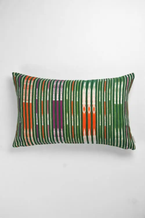 ARCHIVE NEW YORK Vintage Verde Ikat Stripe Handwoven Throw Pillow