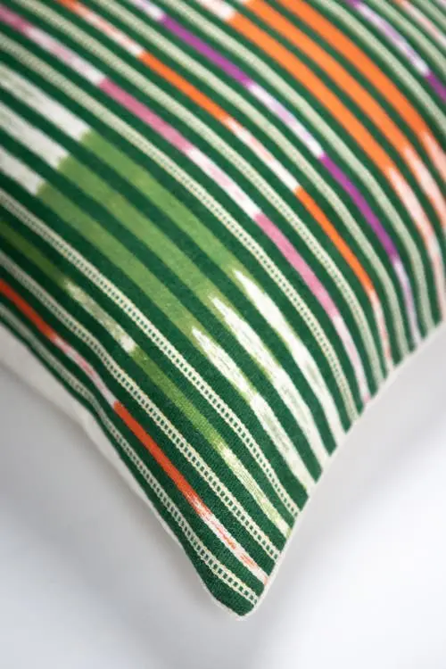 ARCHIVE NEW YORK Vintage Verde Ikat Stripe Handwoven Throw Pillow