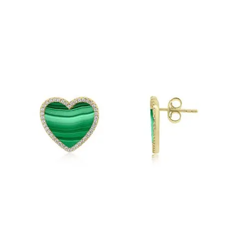 THE LOVERY FINE JEWELRY And Cubic Zirconia Halo Heart Stud Earrings - Malachite