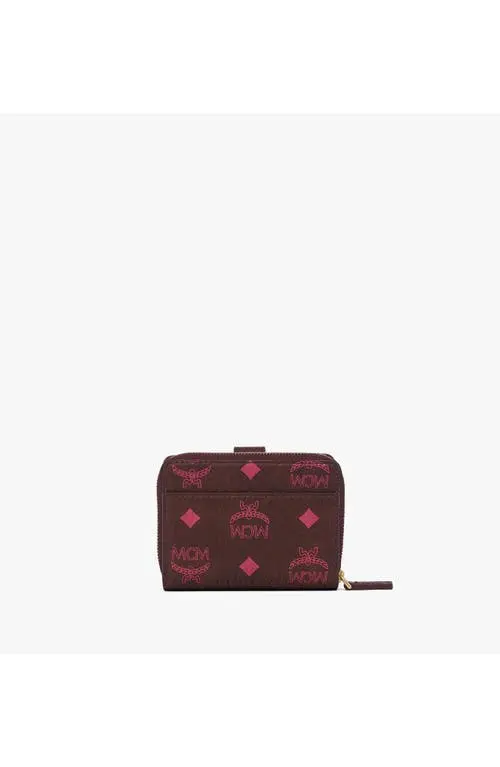 Mcm Aren Brass Plate Wallet In Visetos