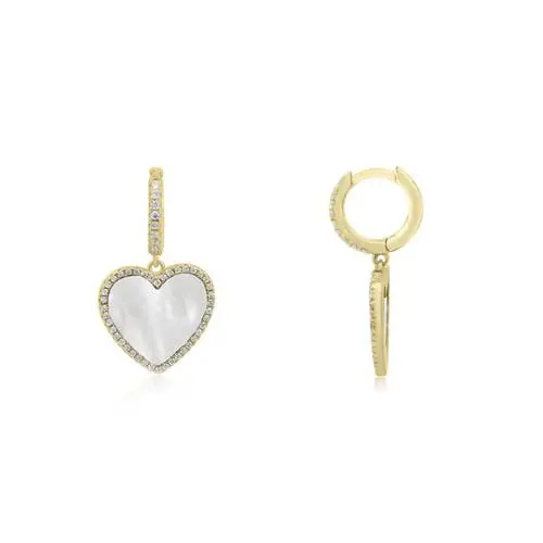 THE LOVERY FINE JEWELRY 14k Gold-plated Sterling Silver Halo Heart Dangle Earrings - Mother Of Pearl