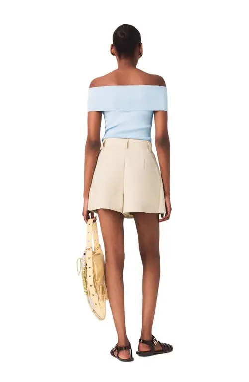Maje Cotton Skort With Gathers And Jewellery Button Detail