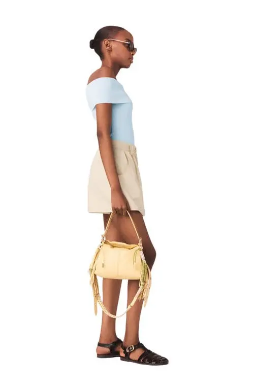 Maje Cotton Skort With Gathers And Jewellery Button Detail